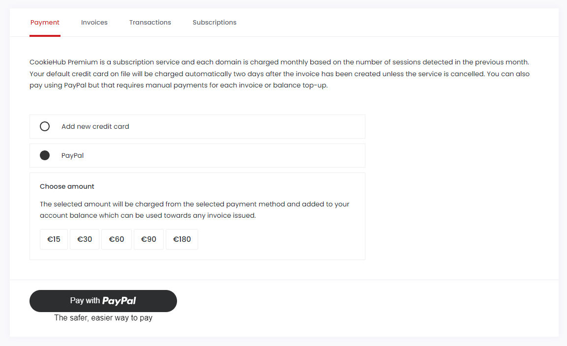 Billing - CookieHub Docs