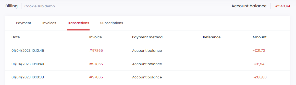 Billing - CookieHub Docs